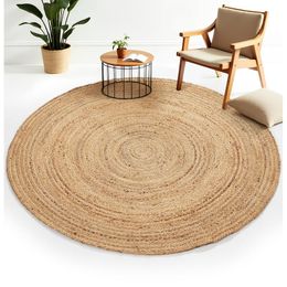 CarpetFine Teppich &raquo;Nele Juteteppich Naturfaser&laquo; rund 6 mm H&ouml;he geflochtener Wendeteppich aus 100% Jute, quadratisch und als L&auml;ufer beige Jute &Oslash; 200cm