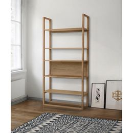 WOODMAN B&uuml;cherregal &raquo;New Est&laquo; im skandinavischen Design, Gestell aus massiver Eiche, FSC braun Furnier, MDF, Massivholz B/H/T: 90cm x 185cm x 32cm, 1 Stk.
