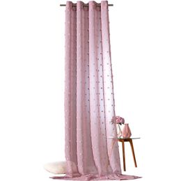 Weckbrodt-Gardinen Gardine &raquo;Julina&laquo; &Ouml;sen 1 Stk. tlg. Leinen-Optik, transparent, mit Pompoms, Gardine, Store rosa Microfaser, Polyester 245cm, &Ouml;sen, 135cm
