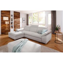 OTTO home Ecksofa &raquo;Mauritius L-Form&laquo; mit Kopfteil- und Armlehnverstellung, Schlaffunktion & Bettkasten silber Struktur fein (100% Polyester);Luxus-