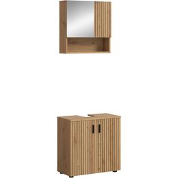 Welltime Badm&ouml;bel-Set &raquo;MANI, 2-tlg. Badkombination, Paneeloptik&laquo; Set, Set, best. aus: 1 Spiegelschrank, 1 Waschbeckenunterschrank, 2 Stk. tlg. braun B