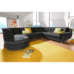 Trendmanufaktur Wohnlandschaft &raquo;Rondo, wahlweine mit Federkern, Breite 320cm, U-Form&laquo; inkl.Federkern und mit Bettfunktion schwarz Softlux -Kunstleder;