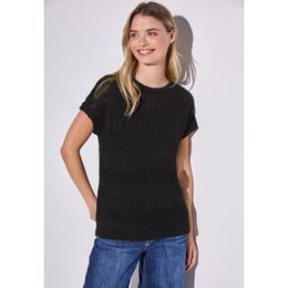 Street One Damen Street One Kurzarmpullover mit filigranem Muster schwarz 36
