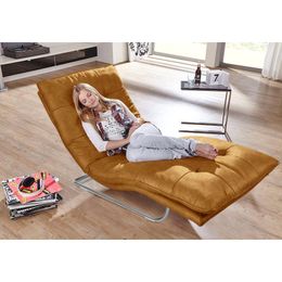 W.Schillig Relaxliege &raquo;daily dreams&laquo; in Waffelkissen-Optik, wahlweise mit Motor, Freischwingergestell gelb Stoff S37 (100% Polyester) B/H/T: 75cm x 