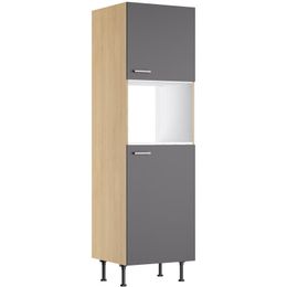 KOCHSTATION Mikrowellenumbauschrank &raquo;KS-Lucy&laquo; Breite 60 cm, mit 2 T&uuml;ren, Soft-Close, h&ouml;henverstellbare F&uuml;&szlig;e grau Eiche hell, B/H/T: 60cm x 211,8cm x 
