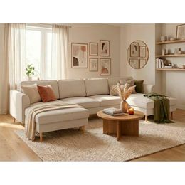 Home Affaire Wohnlandschaft &raquo;Booster, whlw. mit Schlaffunktion & Bettkasten, Fu&szlig; Buche lackiert&laquo; Sofa in U-Form, Breite 305 cm, in Cord oder Struktur 