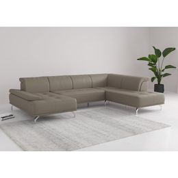 OTTO home Wohnlandschaft &raquo;Caluna&laquo; Inkl.Sitztiefenverstellung, wahlweise mit Kopf- und Armteilverstellung grau B/H/T: 334cm x 81cm x 235cm, NaturLEDER 