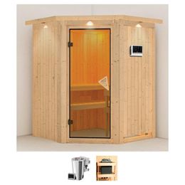 Karibu Sauna &raquo;Nanna&laquo; Set, Ofen 3,6 kW Bio-Ofen externe Strg. easy beige Bio-Kombiofen, externe Steuerung, 3,6 kW
