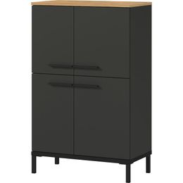 Germania Midischrank &raquo;Yonkers&laquo; Melaminharzbeschichtung, Hochwertige ABS-Kanten, Steggriffe braun Graphit/Navarra-Eiche-Nachbildung, B/H/T: 60cm x 97cm