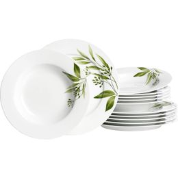 Ritzenhoff & Breker Tafelservice &raquo;Evora&laquo; Teller Set, Geschirr-Set mit Botanik-Motiv gr&uuml;n Porzellan 12 Stk.
