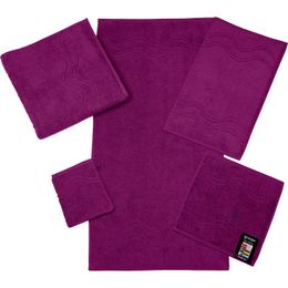 Ross Waschhandschuh &raquo;Cashmere feeling&laquo; mit Wellen-Bord&uuml;re pink Frottier, Baumwolle B/L: 16cmx22cm, 6 Stk., Frottier