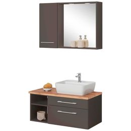 Welltime Badm&ouml;bel-Set &raquo;Davos&laquo; 3 Stk. tlg. grau Becken rechts