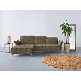OTTO home Ecksofa &raquo;Fresh L-Form&laquo; Federkern, wahlweise Kopfteilverstellung und motorischer Vorziehsitz gr&uuml;n 100% Polyester B/H/T: 281cm x 79cm x 185cm,