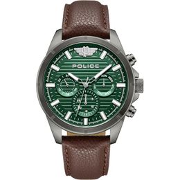 Police Herren Multifunktionsuhr &raquo;MALAWI&laquo; Quarzuhr, Armbanduhr, Herrenuhr, Lederarmband, analog, Wochentag braun Einheitsgr&ouml;&szlig;e