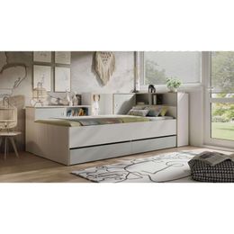 OTTO home Jugendbett &raquo;ELLEETE Stauraumbett 90x200 cm, Ma&szlig;e B/T/H: 231,5/125,5/88,5 cm&laquo; Bett ohne Matratze mit 2 Schubladen, 2 T&uuml;ren und 6 F&auml;cher grau 