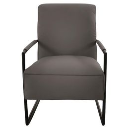 K+w Komfort & Wohnen K+W Komfort & Wohnen Cocktailsessel mit bezogenen Armlehnen, Gestell in Metall schwarz Struktur grau Leder CLOUD, B/H/T: 62cm x 77cm x 83cm