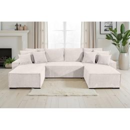 Collection AB Wohnlandschaft &raquo;Manhattan U-Form, B: 313 cm, in Breit- oder Normalcord&laquo; Schlaffunktion, Bettkasten & Zierkissen, Federkern 100%Polyester
