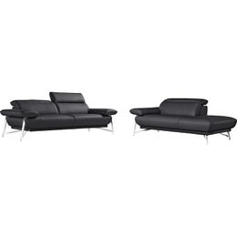Egoitaliano Sofa &raquo;Anais, erstklassiger Sitzkomfort, Fu&szlig;farbe chrom&laquo; Set, Kopfteil verstellbar, Leder BULL, schwarz schwarz Leder BULL, Ottomane Armlehne links