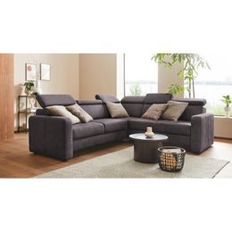 Sit & More sit&more Ecksofa &raquo;Bologna L-Form&laquo; Kopfteilverstellung, wahlweise mit Schlaffunktion und Schubkasten grau B/H/T: 247cm x 84cm x 227cm, Luxus-Microfaser