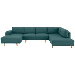 Home Affaire Wohnlandschaft &raquo;Lasse U-Form&laquo; im scandinavischem Stil mit Holzf&uuml;&szlig;en blau Filzoptik (100% Polyester);Luxus-Microfaser (100% Polyester);