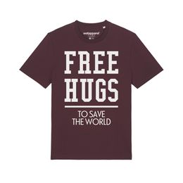 Watapparel T-Shirt ' Free hugs to save the world ' Herren Gr&ouml;&szlig;e XL dunkelrot / wei&szlig;