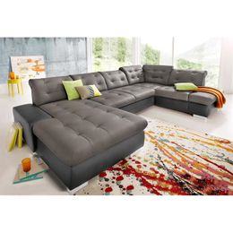 Sit & More sit&more Wohnlandschaft &raquo;Palomino U-Form&laquo; wahlweise in XL oder XXL grau NaturLEDER (echtes Rindsleder) in Sitz und R&uuml;cken. Korpus mit Kunstleder 