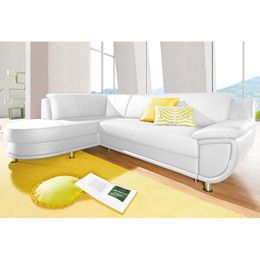 Trendmanufaktur Ecksofa &raquo;Rondo, zeitlos und elegant, bequem, L-Form&laquo; wahlweise mit Federkern, wahlweise mit Bettfunktion wei&szlig; Softlux -Kunstleder;