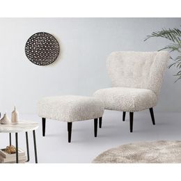 LeGer Home by Lena Gercke Sessel &raquo;Dinah&laquo; Knopfheftung im R&uuml;cken, wahlweise mit oder ohne Hocker beige 100% Polyester Boucl&eacute;,mit Hocker, B/H/T: 84cm x 