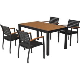 Merxx Garten-Essgruppe &raquo;Astros&laquo; Set, 9 tlg. inkl. 4 Stapelsessel, 4 Auflagen, 1 Tisch Aluminium, Kunststoff B/H/T: 55cm x 83,5cm x 61cm