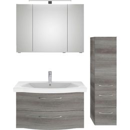 Badm&ouml;bel-Set &raquo;6005 Sprint 3-teilig, Keramik-Waschtisch mit LED-Spiegelschrank&laquo; 4 Stk. tlg. grau Holzwerkstoff B/H/T: 128cmcm x 200cmcm x 51,5cmcm