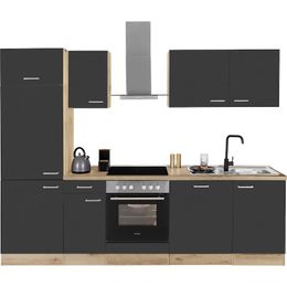 Optifit K&uuml;chenzeile &raquo;Iver Breite 270 cm&laquo; mit Hanseatic E-Ger&auml;ten, wahlweise mit Geschirrsp&uuml;ler grau B/H/T: 270cm x 207cm x 60cm,mit Geschirrsp&uuml;ler