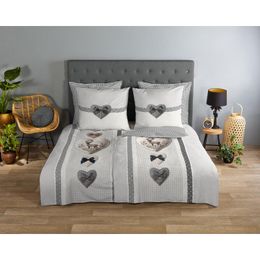 Good Morning Wendebettw&auml;sche &raquo;Bernet&laquo; 2 Stk. 100% Baumwolle, Renforc&eacute;, Rei&szlig;verschluss, Wendeoptik, l&auml;ndlicher Stil grau Renforc&eacute;, Obermaterial: 100% 