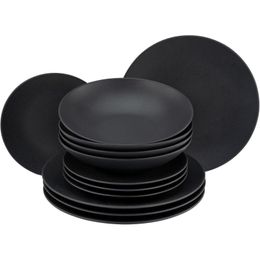Creatable Tafelservice &raquo;Teller Set, Geschirr-Set Soft Touch Black&laquo; Service, schwarz, seidenmatte Glasur, 12 Teile, f&uuml;r 4 Personen schwarz Steinzeug 12