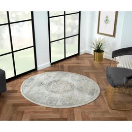 MyFlair Teppich &raquo;My Kazak&laquo; rund 10 mm H&ouml;he Kurzflor, Retro-Style, besonders weich durch Microfaser beige Polyester B : 120cm &Oslash; 120cm 1 Stk., 10mm, L: 120cm &Oslash; 