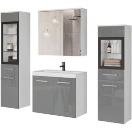 Welltime Badm&ouml;bel-Set &raquo;MADRIT II, Schrank mit Waschbecken, 2 H&auml;nger, Spiegelschrank&laquo; Komplett-Set, 5 Stk. tlg. wei&szlig; Holzwerkstoff B/H/T: 120,4cmcm x 