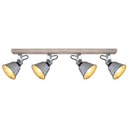 Globo LIGHTING Deckenspot &raquo;G&Uuml;NTHER I&laquo; E27 1 Stk. Holz-wei&szlig; Strahler mit Metall, zinkfarbener Schirm, E27 4x60W silber 4, H: 24cm, 1 Stk.