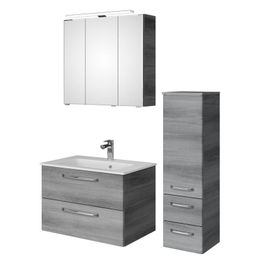 Badm&ouml;bel-Set &raquo;Badm&ouml;bel-Set Trentino 3-tlg Mineralmarmorwaschtisch,LED-Spiegelschrank&laquo; 4 Stk. tlg. grau Einheitsgr&ouml;&szlig;e