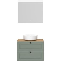 Nobilia Badm&ouml;bel-Set &raquo;Cascada&laquo; Set, inkl. Aufsatzwaschbecken und beleuchtetem Spiegel mit Touch-Sensor, 2 Stk. tlg. gr&uuml;n B/H/T: 80cmcm x 184cmcm x 