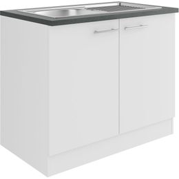 Optifit Sp&uuml;lenschrank &raquo;Bella&laquo; Breite 100 cm, mit Edelstahl-Einbausp&uuml;le wei&szlig; Holzwerkstoff wei&szlig;, B/H/T: 100cm x 84,8cm x 60cm, T&uuml;ren: 2 Stk.