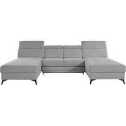 OTTO home Wohnlandschaft &raquo;Cardiz U-Form&laquo; inkl.Kopfteilverstellung und Federkern wahlweise mit Schlaffunktion grau Webstoff (100% Polyester);Luxus-