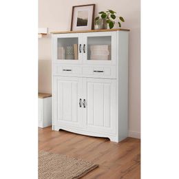 OTTO home Highboard &raquo;Trinidad&laquo; Vitrine, Breite 102 cm gelb Massivholz B/H/T: 102cm x 155cm x 37cm, Kiefer
