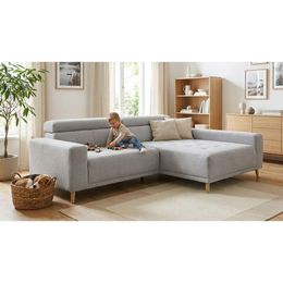 OTTO home Ecksofa &raquo;Greevy 248 x 172 cm mit Steppungen, f&uuml;r g&auml;ngige Saugroboter geeignet&laquo; Kopfteile verstellbar, L-Form, aus Pet Friendly Bezug grau 