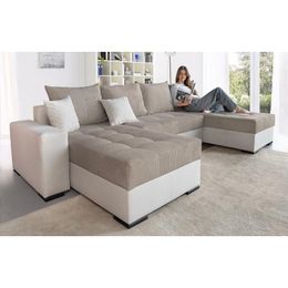 Collection AB Wohnlandschaft &raquo;Josy XL U-Form, B: 313 cm in Cord, Cord-Mix&laquo; Schlaffunktion, Bettkasten & 2 Zierkissen, Federkern grau 100% Polyester B/
