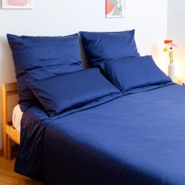 Bettw&auml;sche &raquo;Edel Mako-Satin Bettw&auml;sche, unfassbar weich&laquo; 2 Stk. 135x200 cm, 155x220 & &Uuml;bergr&ouml;&szlig;en I inkl. Kissenbez&uuml;ge 80x80 I Uni blau Mako-Satin, 