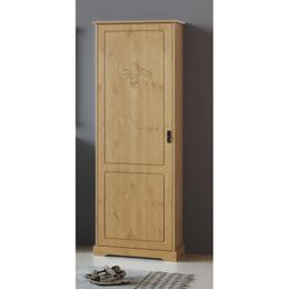 OTTO home Garderobenschrank &raquo;Lille Mehrzweckschrank Breite/H&ouml;he: 67/187 cm&laquo; aus massiver Kiefer, mit sch&ouml;ner Lilien-Fr&auml;sung, Jugendstil-Griffe beige 