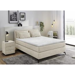 Jockenh&ouml;fer Boxspringbett &raquo;Paulina, inkl. Topper und Kissen, H&auml;rtegrade w&auml;hlbar&laquo; 140x200 cm oder 180x200cm beige Bezug Bett: Chenille (100% Polyester);Topper und 