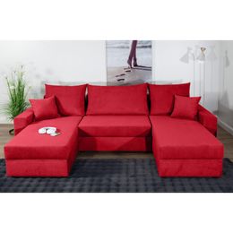 Collection AB Wohnlandschaft &raquo;Pico U-Form, B: 252 cm&laquo; Schlaffunktion, Bettkasten & 2 Zierkissen rot 100%Polyester B/H/T: 252cm x 39cm x 158cm, 