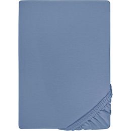 Biberna Spannbettlaken &raquo;Marc&laquo; aus Baumwolle, f&uuml;r Matratzen bis 22 cm H&ouml;he, Bettlaken, Spannbetttuch blau Jersey, Obermaterial: 100% Baumwolle B/L: 200cm, 1 