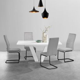 OTTO home Essgruppe &raquo;Elbach&laquo; Set, 5 Stk. tlg. ausziehbar 120-160 cm, Hochglanz, Tischgruppe Freischwinger grau Samtvelours, Einlegeplatte