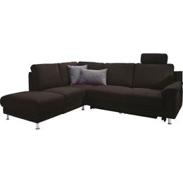 3C Carina Ecksofa &raquo;Korfu L-Form&laquo; incl.- 1 Kopfst&uuml;tze, wahlweise mit Schlafunktion und Stauraum braun Chenille Easy care (100% Polyester);Struktur (100